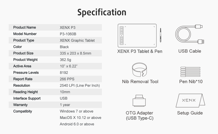 Xenx P3-1060B Graphic Tablet – XENX